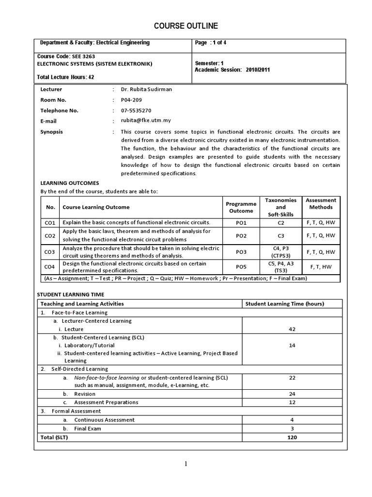 SEE 3263 Electronic Systems Course Outline | PDF | Electronic ...