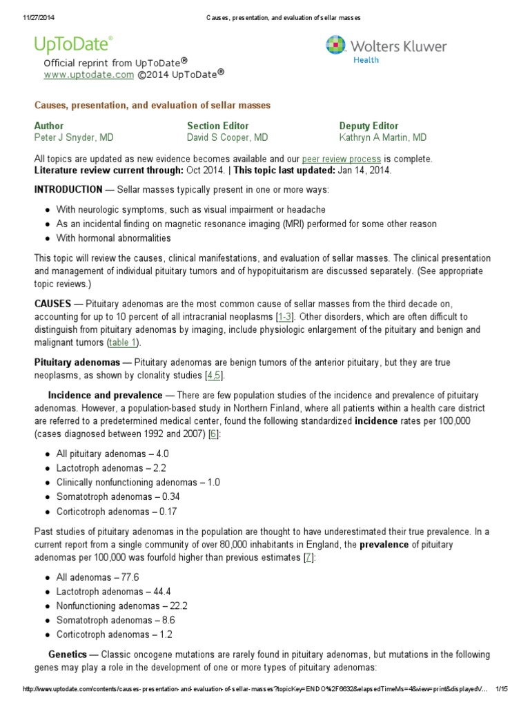 Causes, Presentation, and Evaluation of Sellar Masses | PDF | Adenoma ...