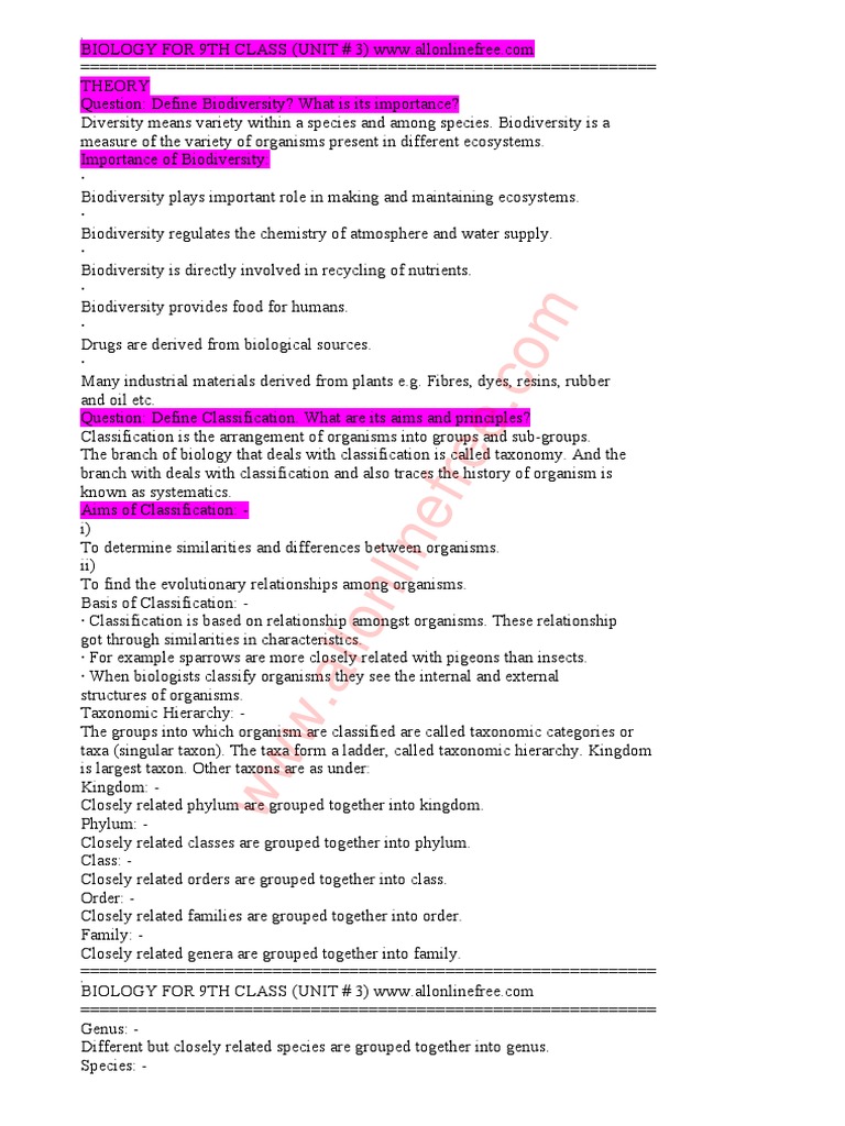 Biology Notes Chap 3.PDF Grade 9th | PDF | Deforestation | Conservation ...