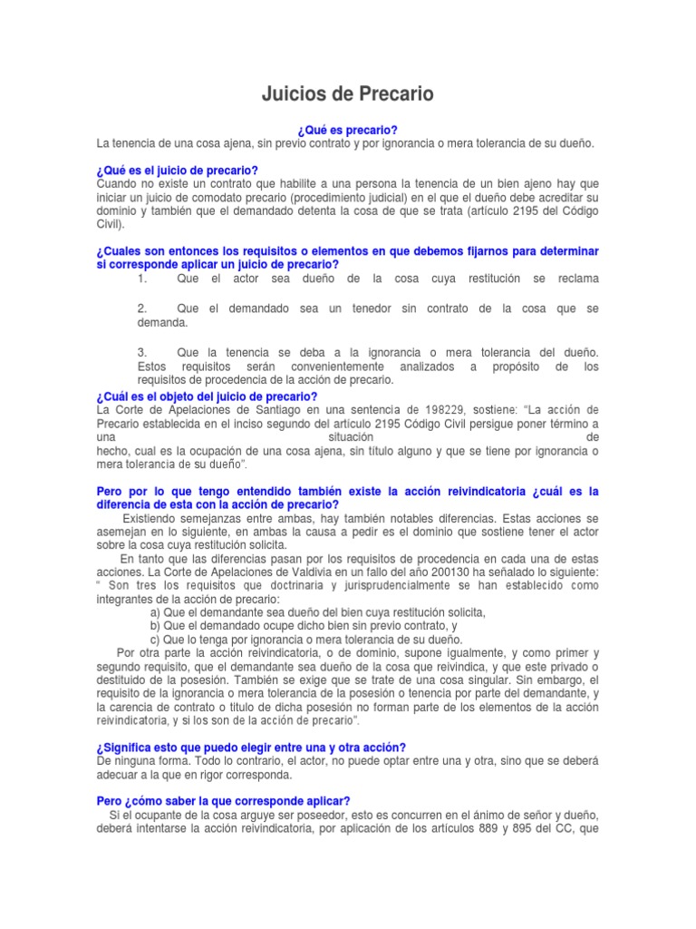 Juicio de Precario: Requisitos y Procedimiento | PDF | Gobierno | Justicia