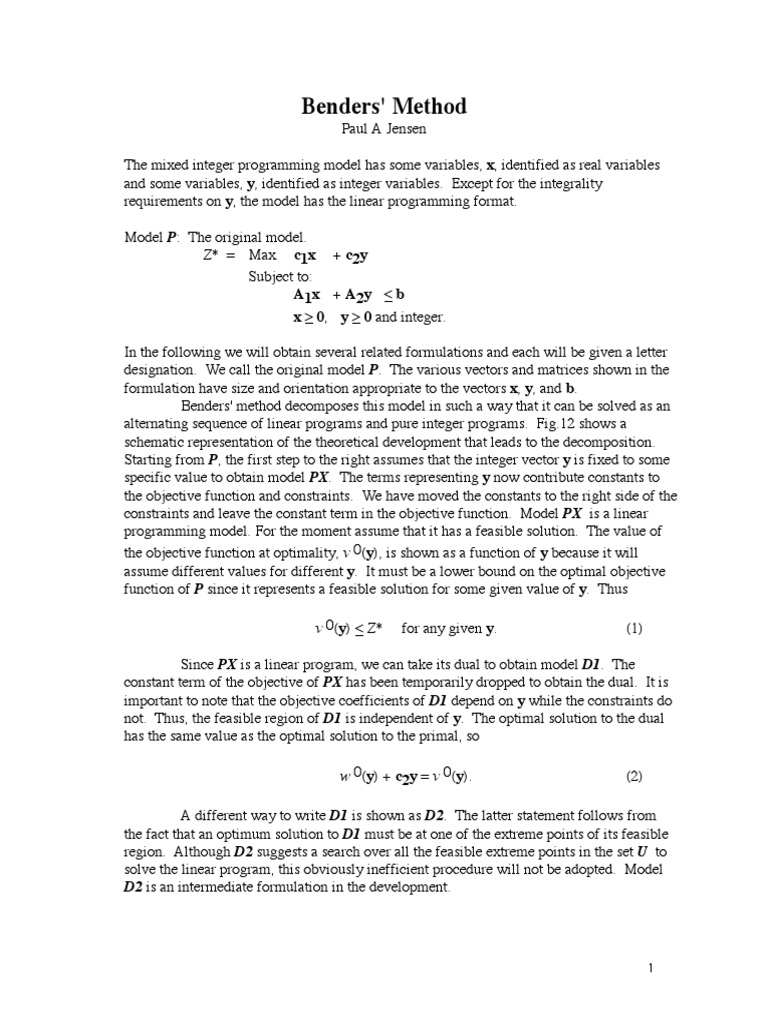 Benders Pdf Linear Programming Mathematical Optimization