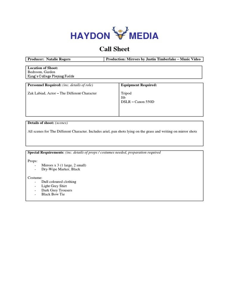 Call Sheet | PDF | Fashion | Clothing