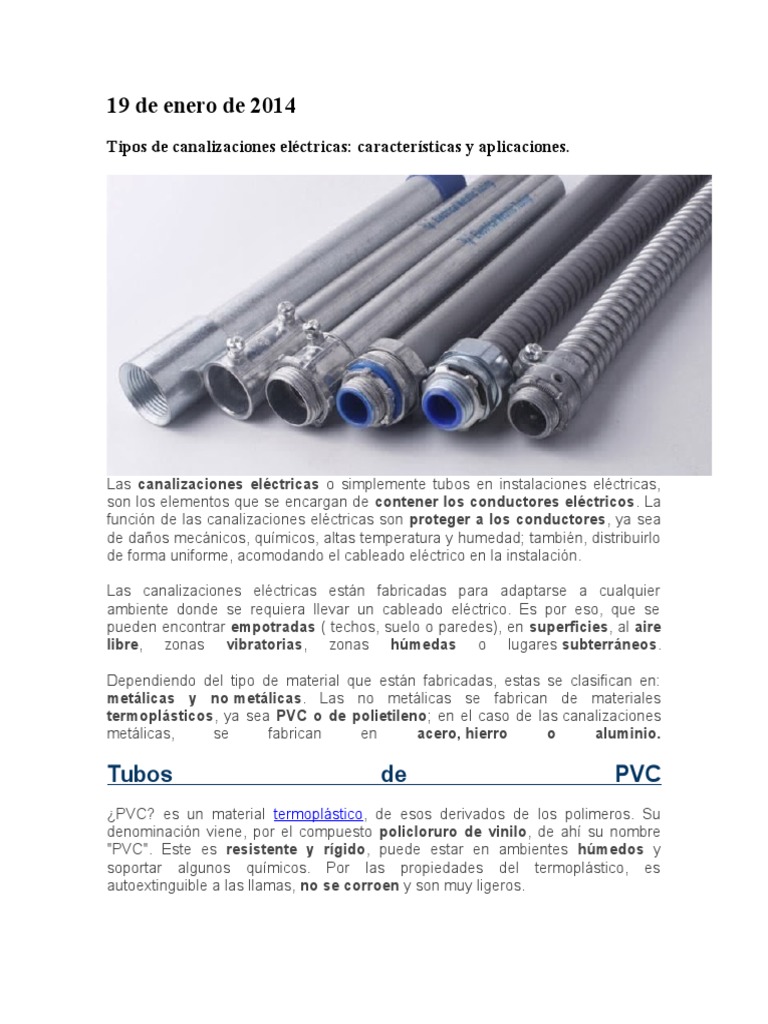 Tipos de Tuberias Electricas y Sus Aplicaciones | PDF | Cloruro de ...