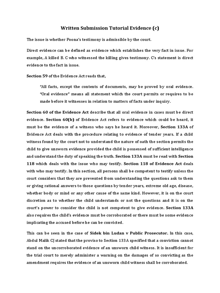 Written Submission Tutorial 4 Evidence | PDF | Testimony | Witness