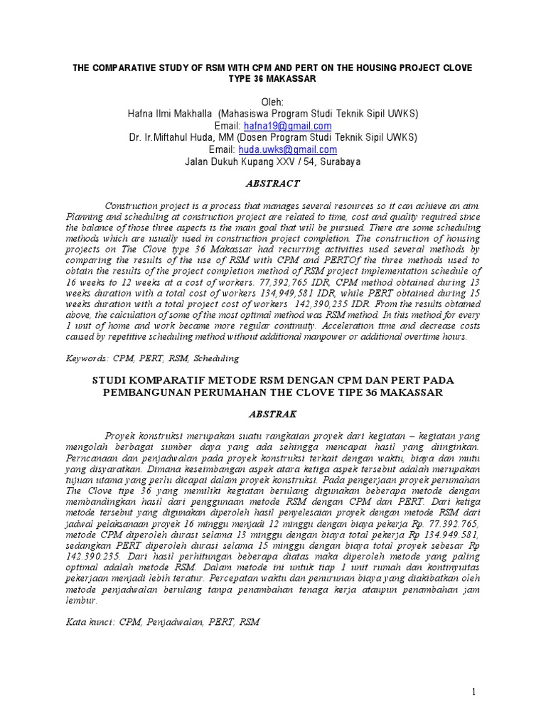 Jurnal TA Studi Komparatif RSM Dengan CPM Dan PERT PDF | PDF