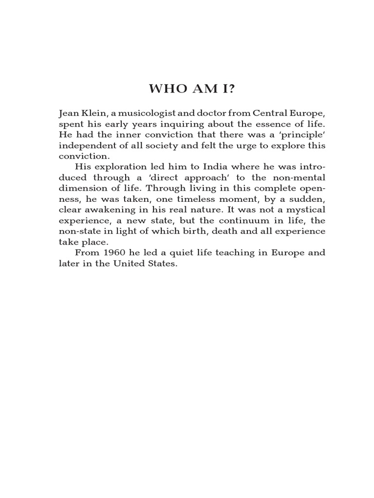 Who Am I Sample Jean Klein | PDF | Love | Consciousness