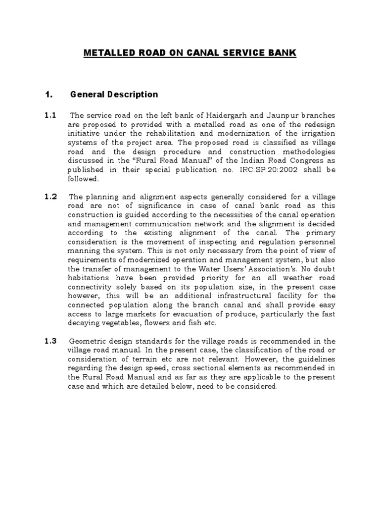 Metalled Road On Canal Service Bank | PDF | Road Surface | Road