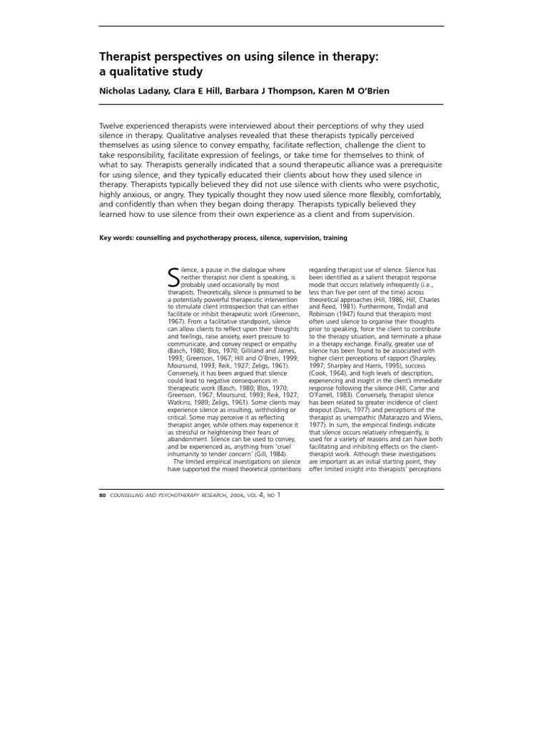 Therapist Perspectives on Silence in Therapy | PDF | Psychotherapy ...