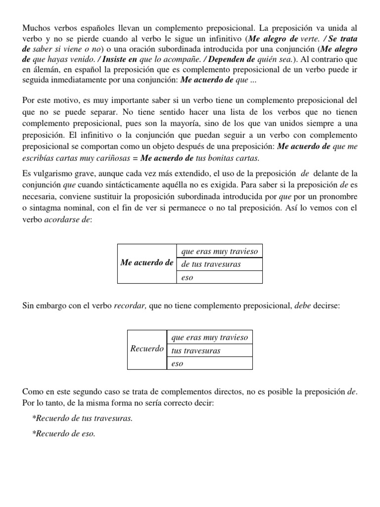 Verbos con complemento preposicional | PDF | Tipología Lingüística ...