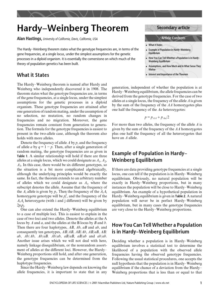 Hardy Weinberg Theorem | PDF | Zygosity | Population Genetics