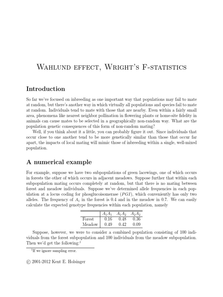 The Wahlund Effect: Quantifying Population Structure Using F-Statistics ...