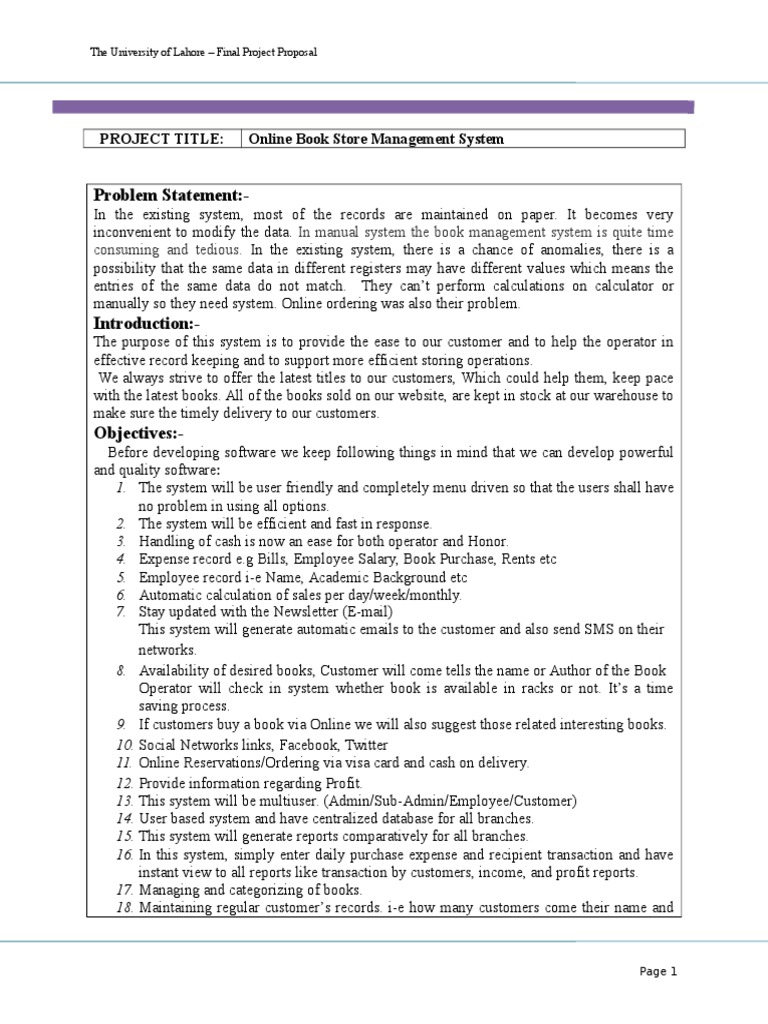 Problem Statement:-: Project Title: Online Book Store Management System ...