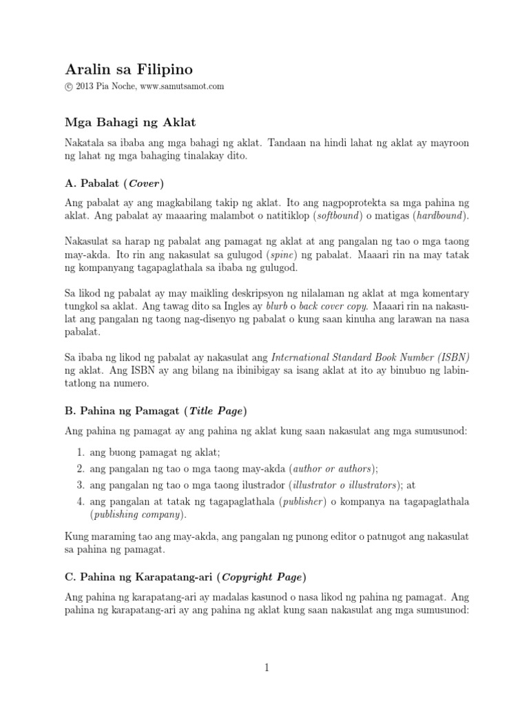 Mga Bahagi NG Aklat | PDF