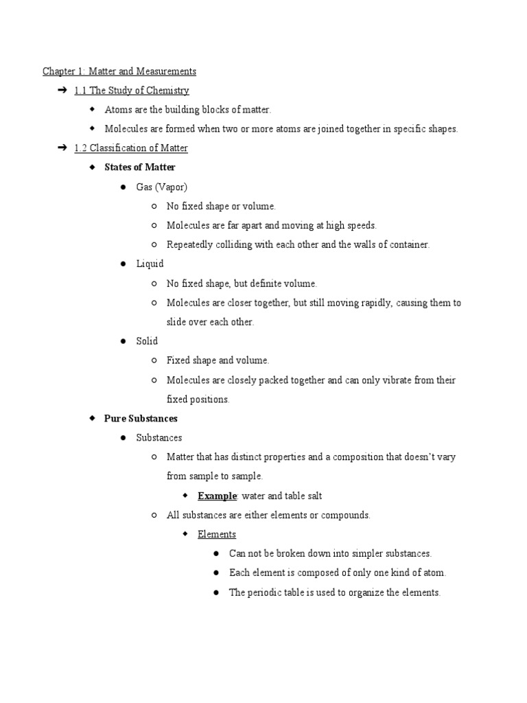 Chemistry Textbook Outline - Chapter 1 | Significant Figures | Mixture