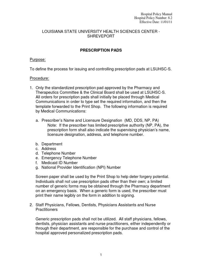 Prescription Pad Policy Overview | PDF | Medical Prescription ...