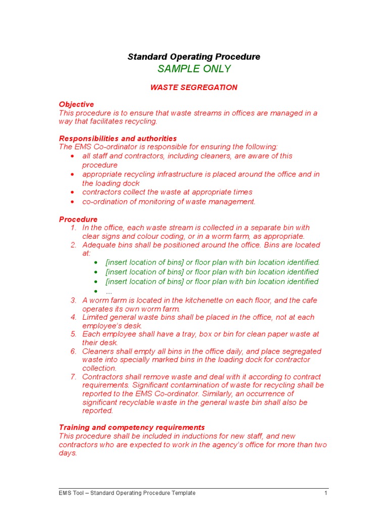 H Sample Standard Operating Procedure | PDF