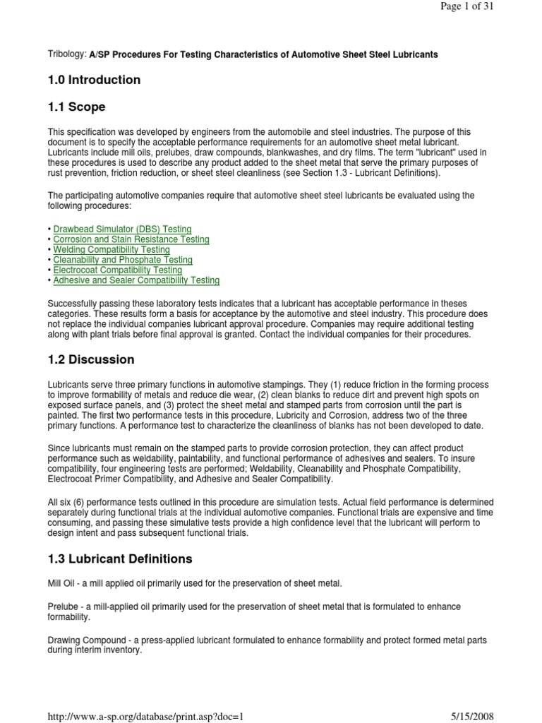 ASP Procedures For Testing Characteristics of Automotive Sheet Steel ...
