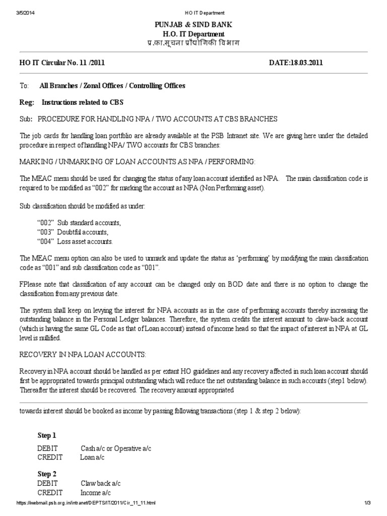 NPA Handling Procedures for CBS Branches | PDF | Computers