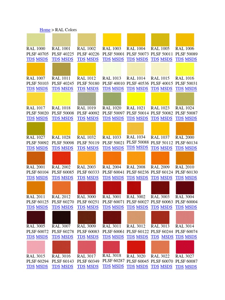 RAL Color Palette and Codes Catalog | PDF