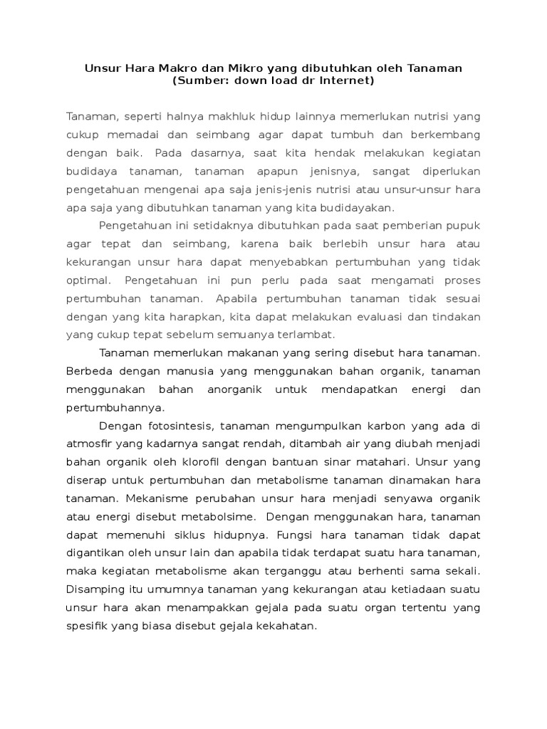 Unsur Hara Makro Dan Mikro Yang Dibutuhkan Oleh | PDF | Griya & Taman ...