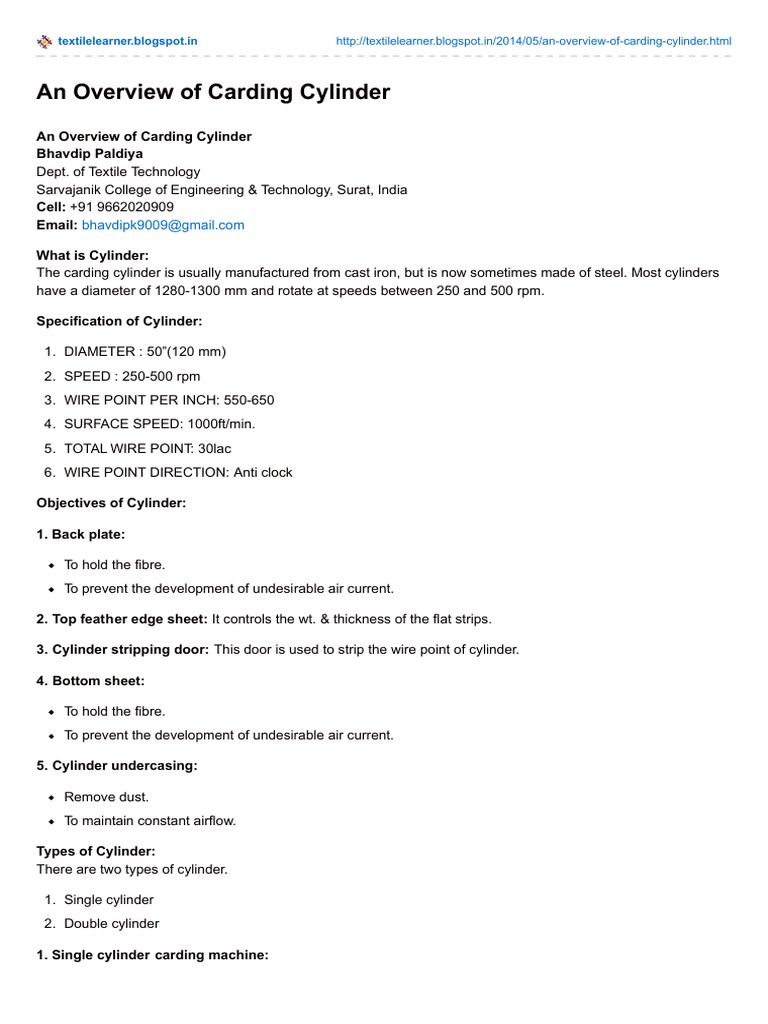 An Overview of Carding Cylinder PDF | PDF | Fibers | Wire