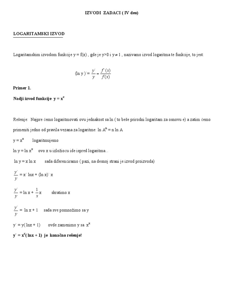 Logaritamski Izvod | PDF
