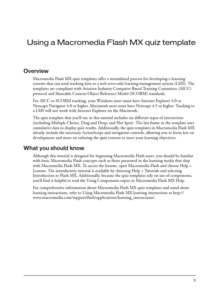 Customizing a Macromedia Flash MX Quiz Template | PDF | Adobe Flash ...