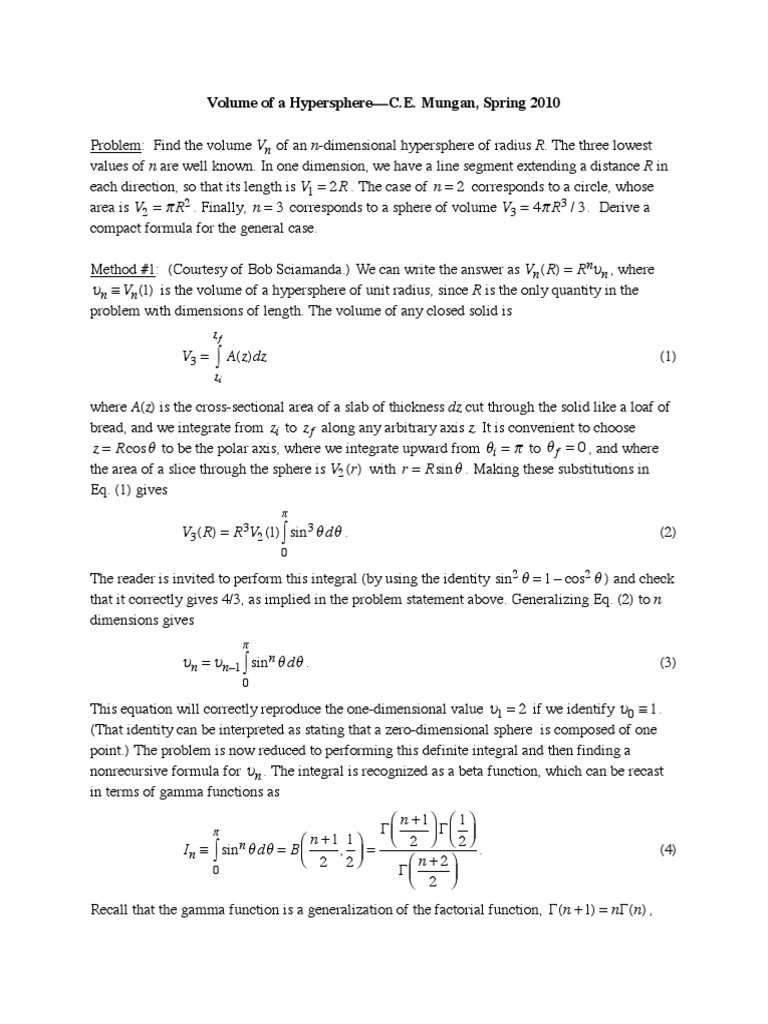 Hypersphere Volume | PDF | Volume | Sphere
