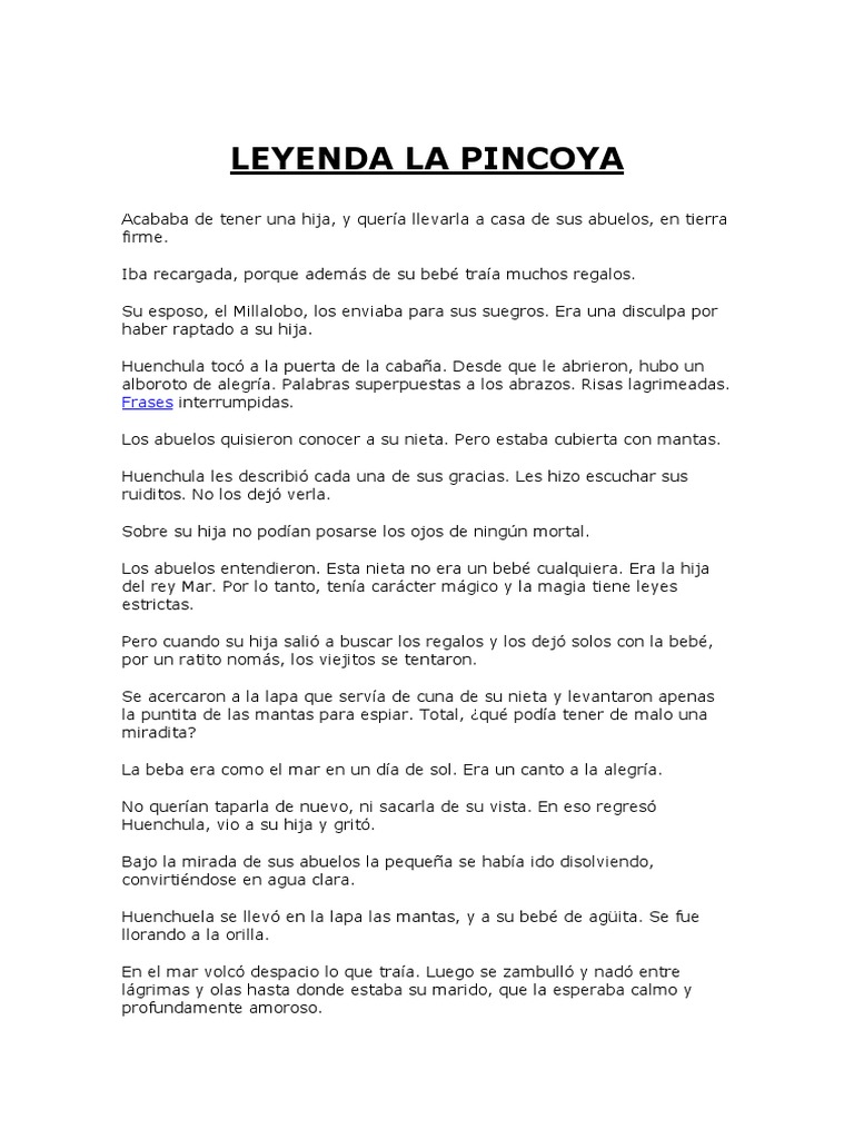 La Pincoya: Leyenda para Niños | PDF | Ocio