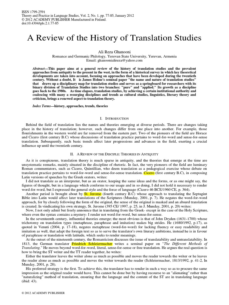 A Review of The History of Translation Studies PDF | PDF | Translations ...