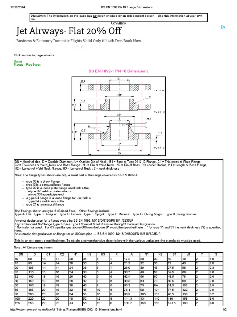 BS en 1092 PN16 Flange Dimensions | Pipe (Fluid Conveyance) | Plumbing