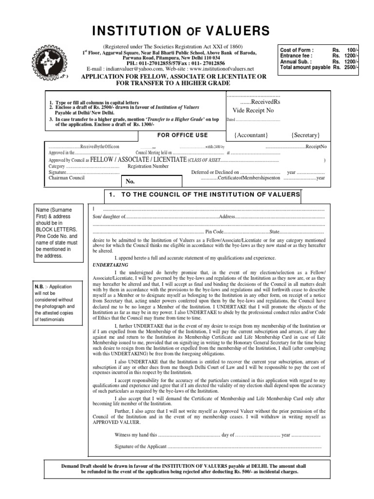 IOV Membership Application Form | PDF | Real Estate Appraisal | Engineering
