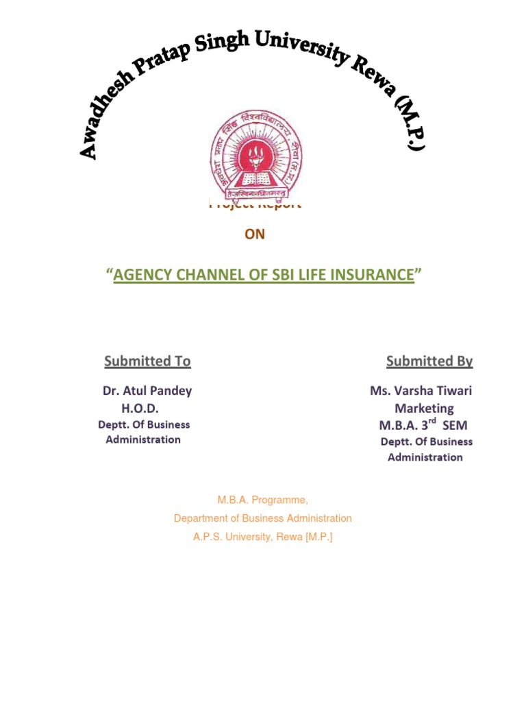 "Agency Channel of Sbi Life Insurance": Project Report ON | PDF ...