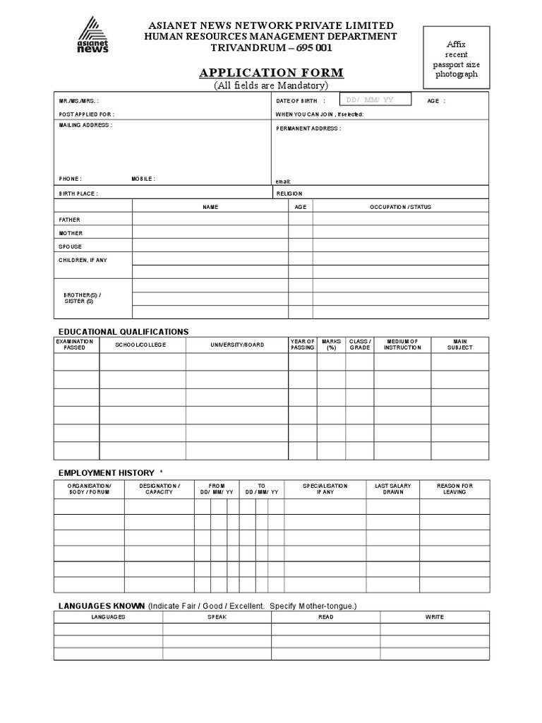 Application Format Edited | PDF | Labour | Employment