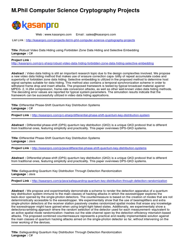 M.Phil Computer Science Cryptography Projects | PDF | Cryptography | Encryption