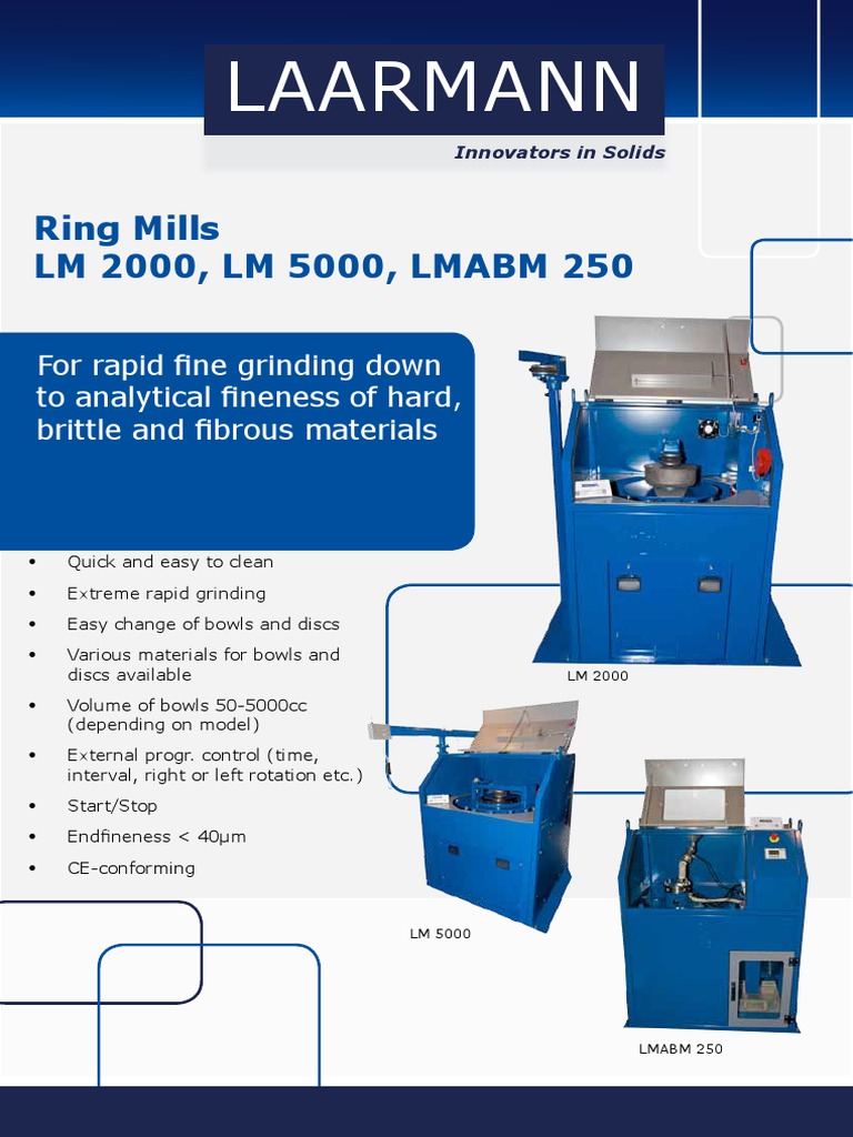 Laarmann: Ring Mills LM 2000, LM 5000, LMABM 250 | PDF | Mill (Grinding ...