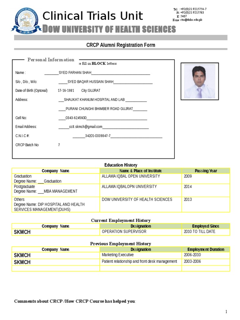 CRCP ALUMNI Registration Form | PDF