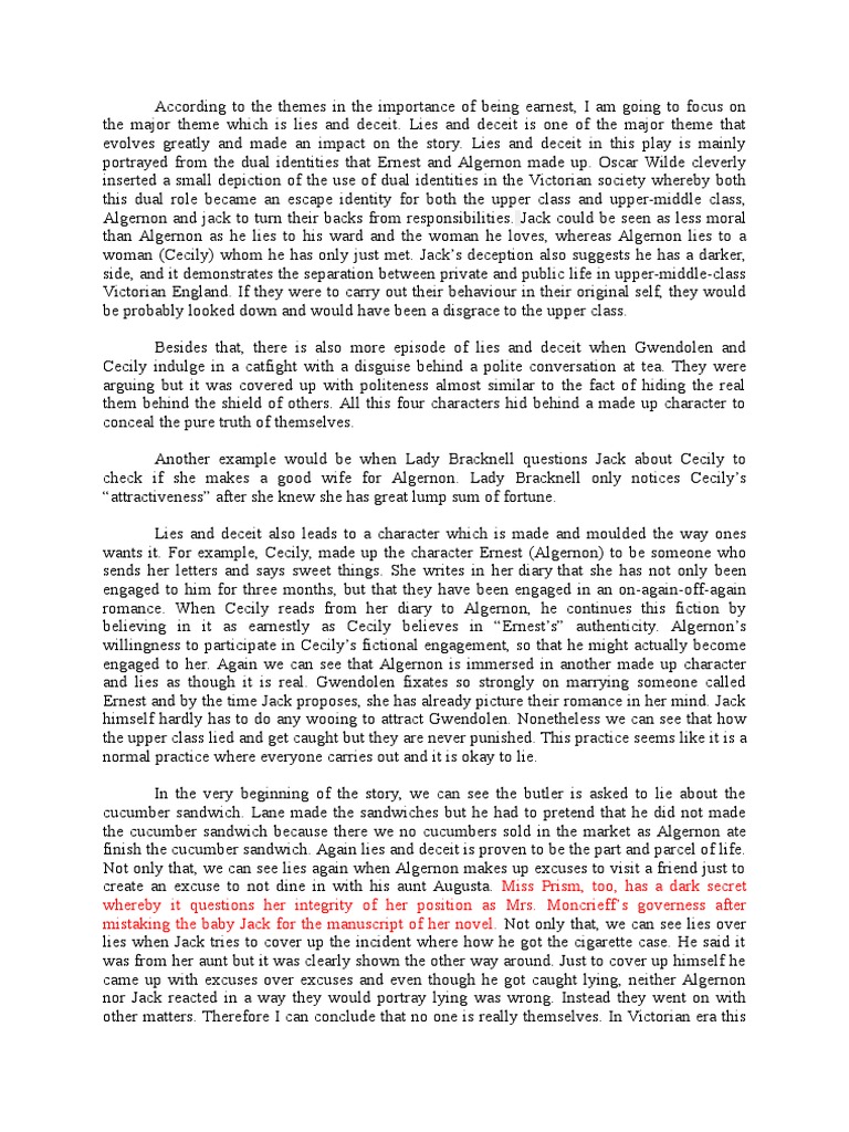 According To The Themes in The Importance of Being Earnest | PDF | The ...