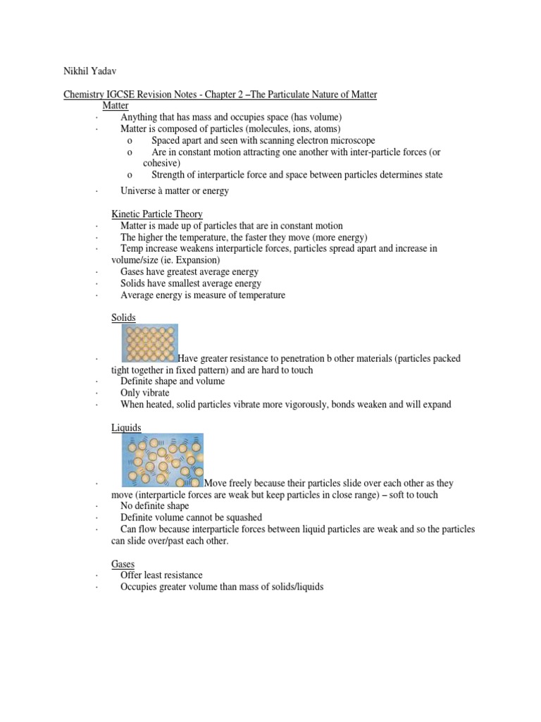 Chemistry IGCSE Revision Notes | PDF | Gases | Matter