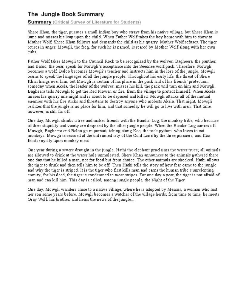 The Jungle Book Summary | PDF | Mowgli | Shere Khan