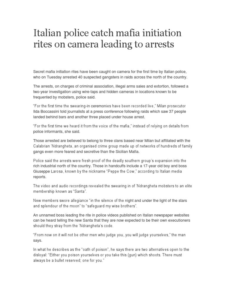 Italian Police Catch Mafia Initiation Rites On Camera Leading To ...