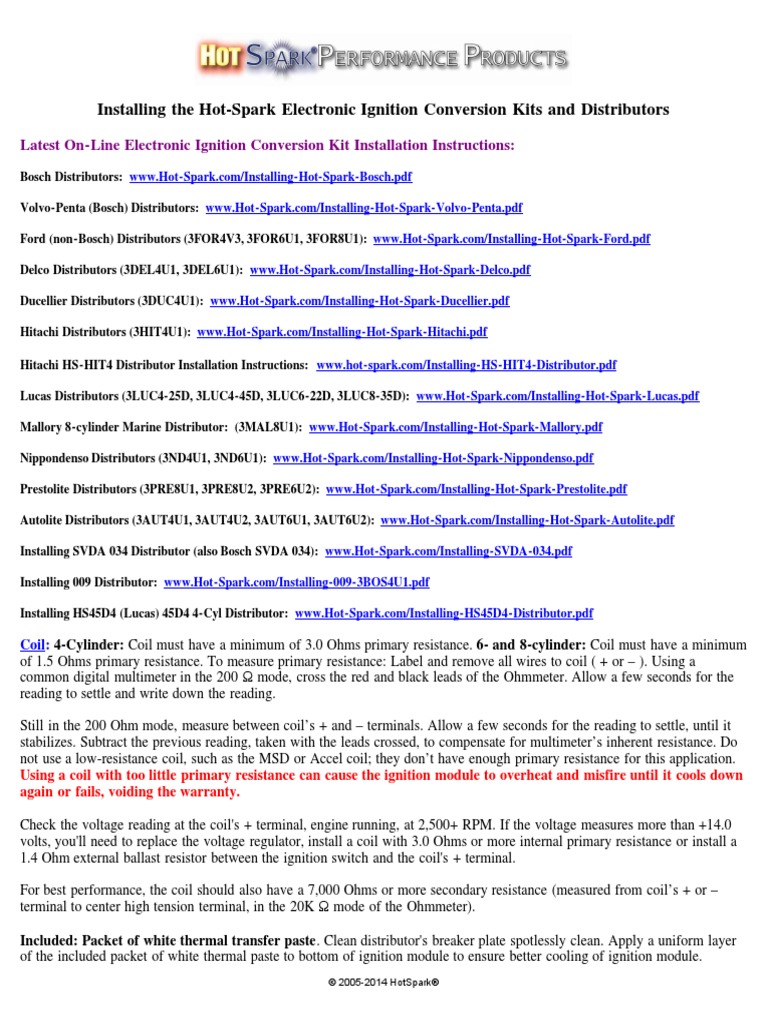 Installing Hot Spark PDF | PDF | Ignition System | Distributor