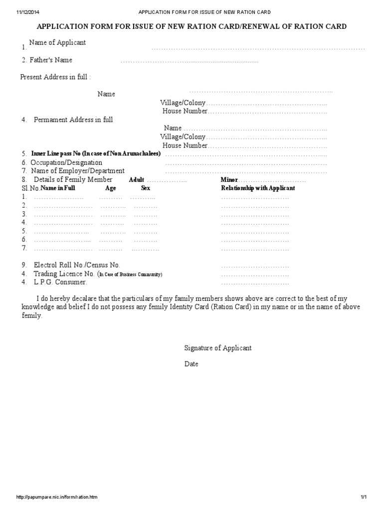 Application Form For Issue of New Ration Card | PDF
