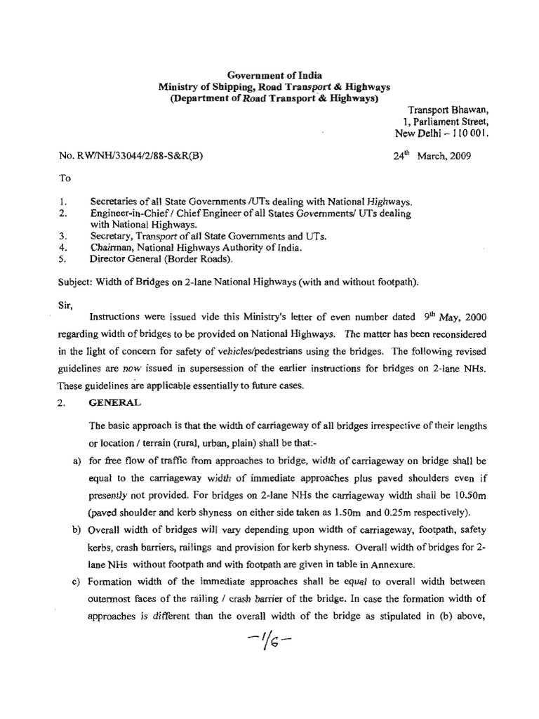 MoRTH Circular About Bridge Width | PDF