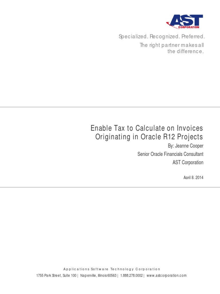 Enable Tax To Calculate On Invoices Originating in Oracle R12 Projects ...