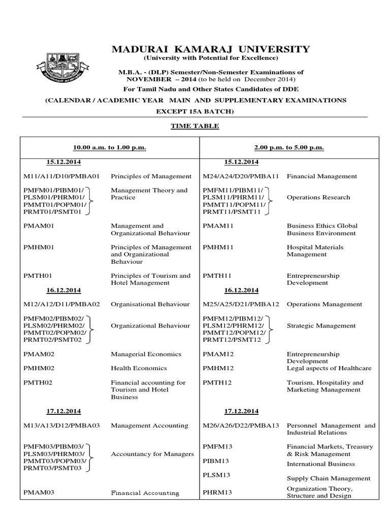 Mba Timetable Nov 2014 PDF | PDF | Retail | Economics