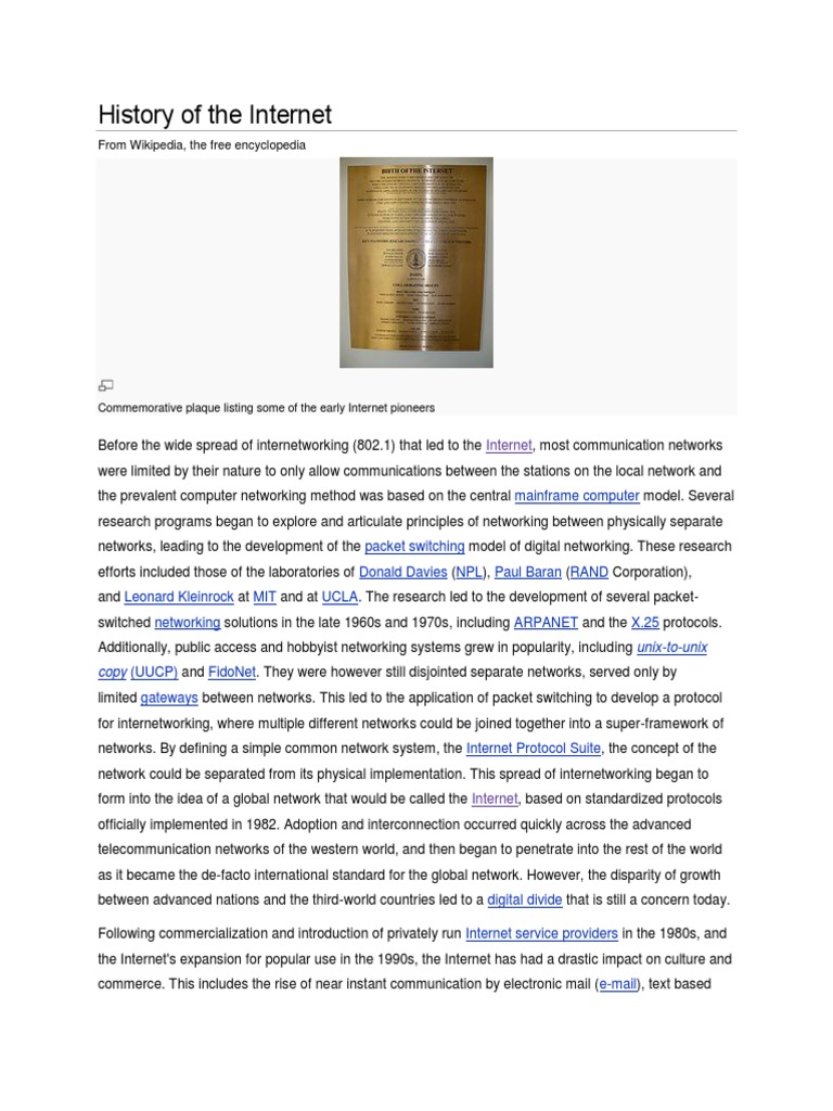 Evolution of the Internet History | PDF | Networks | Wide Area Network
