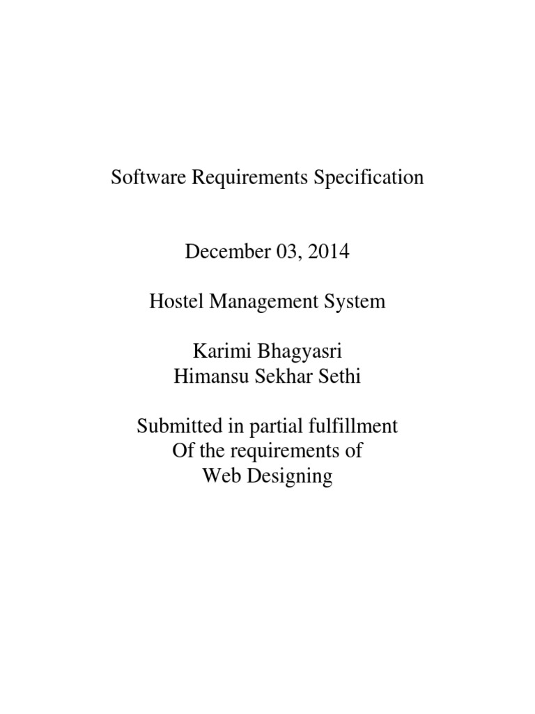 SRS Yrtyrtdoc Hostel Management | PDF | Identity Document | Databases