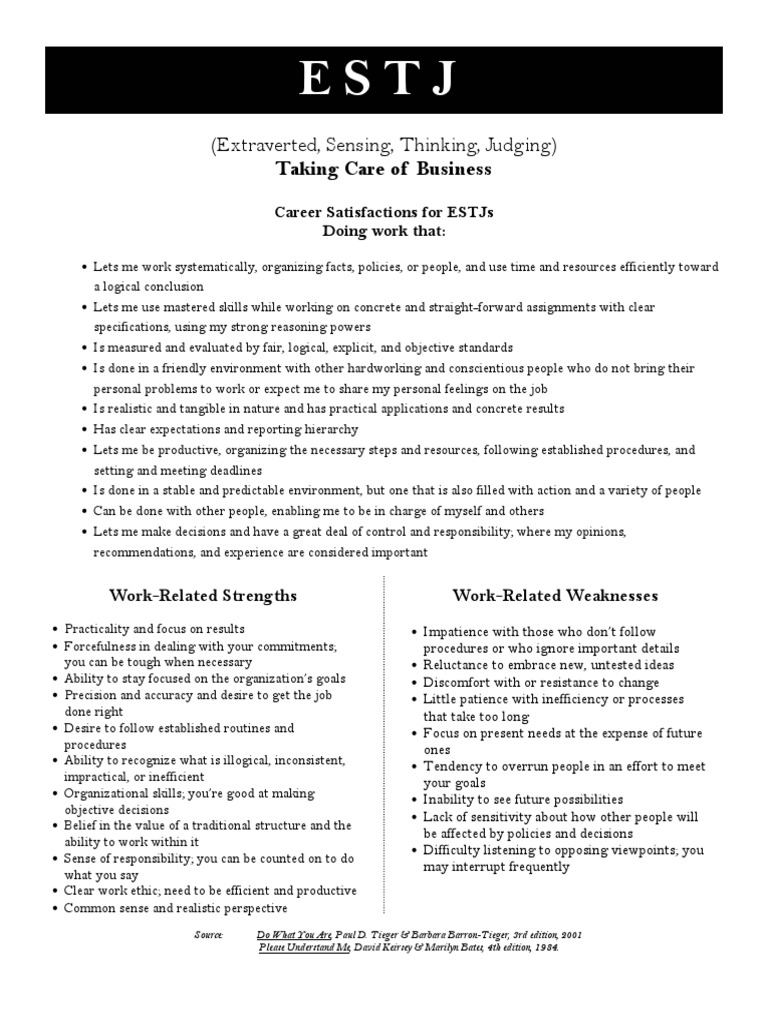 (Extraverted, Sensing, Thinking, Judging) : Taking Care of Business ...