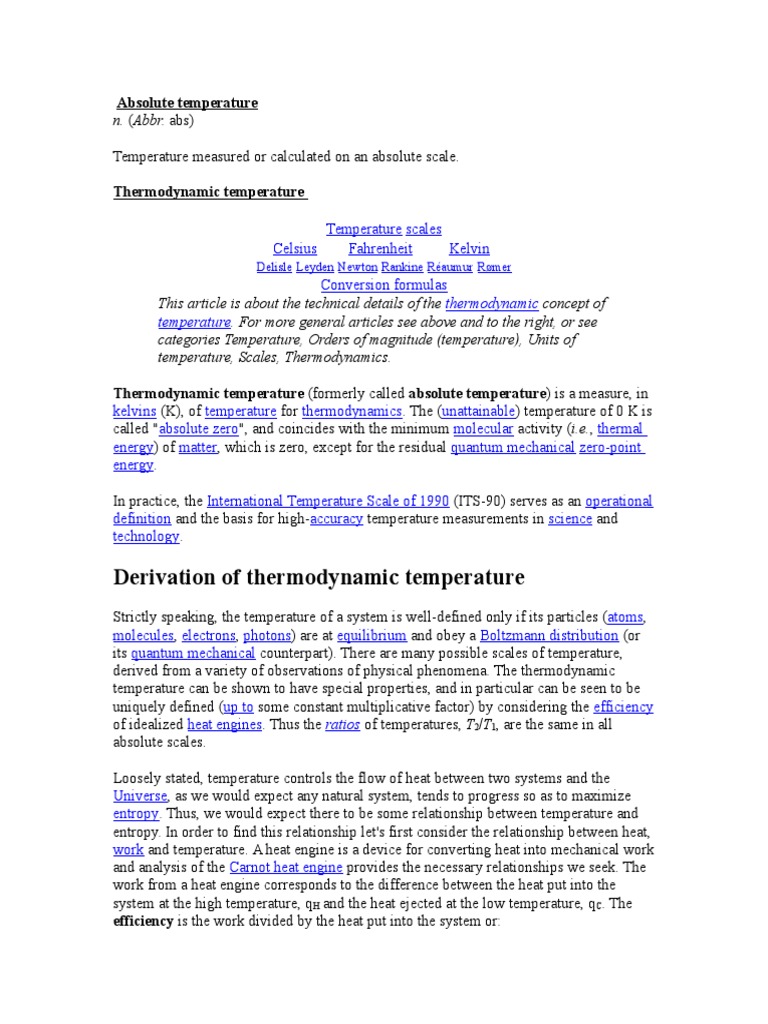 Derivation of Thermodynamic Temperature: N. (Abbr. Abs) | Download Free ...